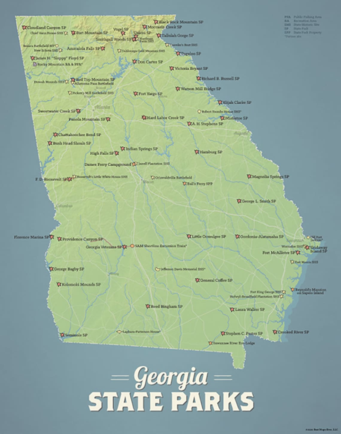 Georgia State Parks Map 11x14 Print - Etsy