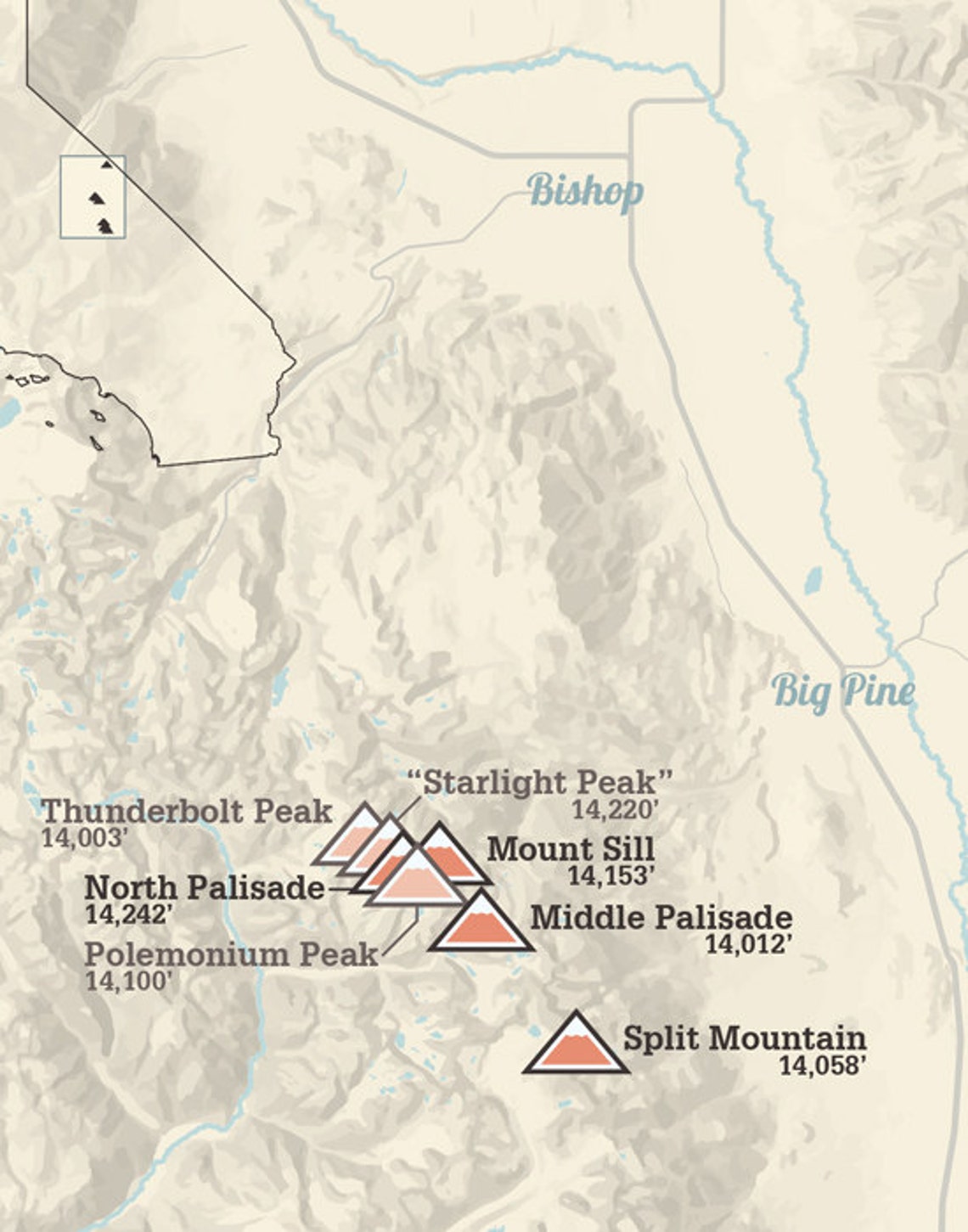 California 14ers Map 11x14 Print - Etsy