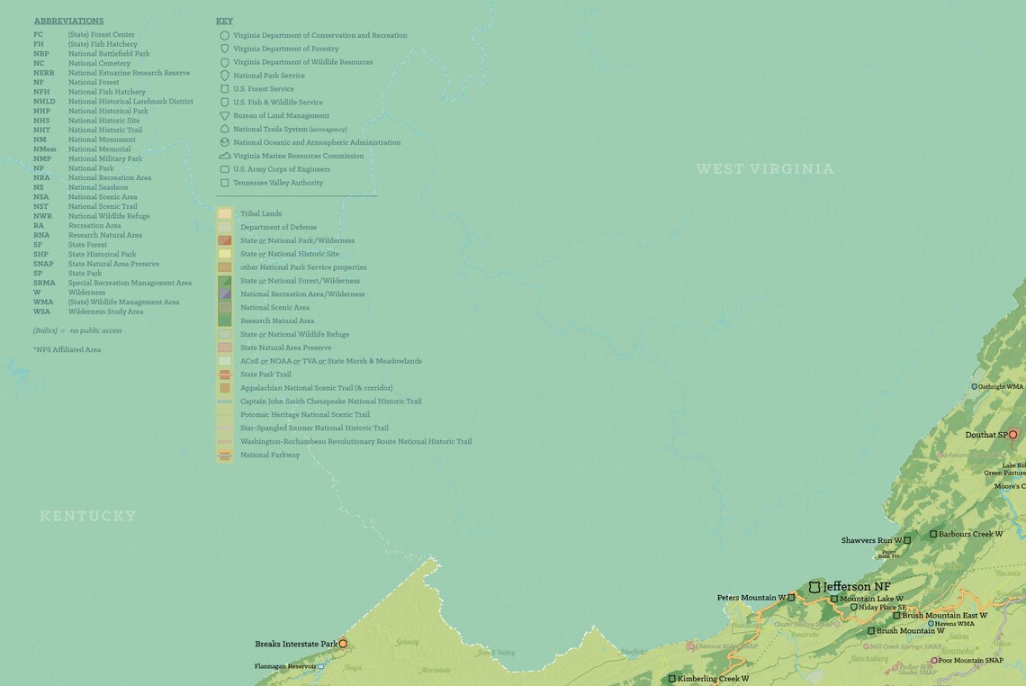 Virginia State Parks & Federal Lands Map 24x36 Poster - Etsy UK