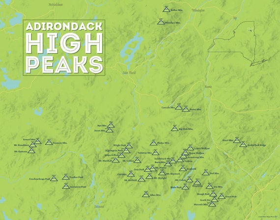 Adirondack High Peaks Map 11x14 Print | Etsy