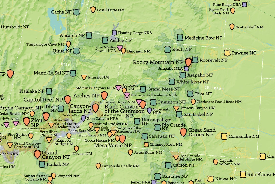 US National Parks Monuments & Forests Map 24x36 Poster | Etsy