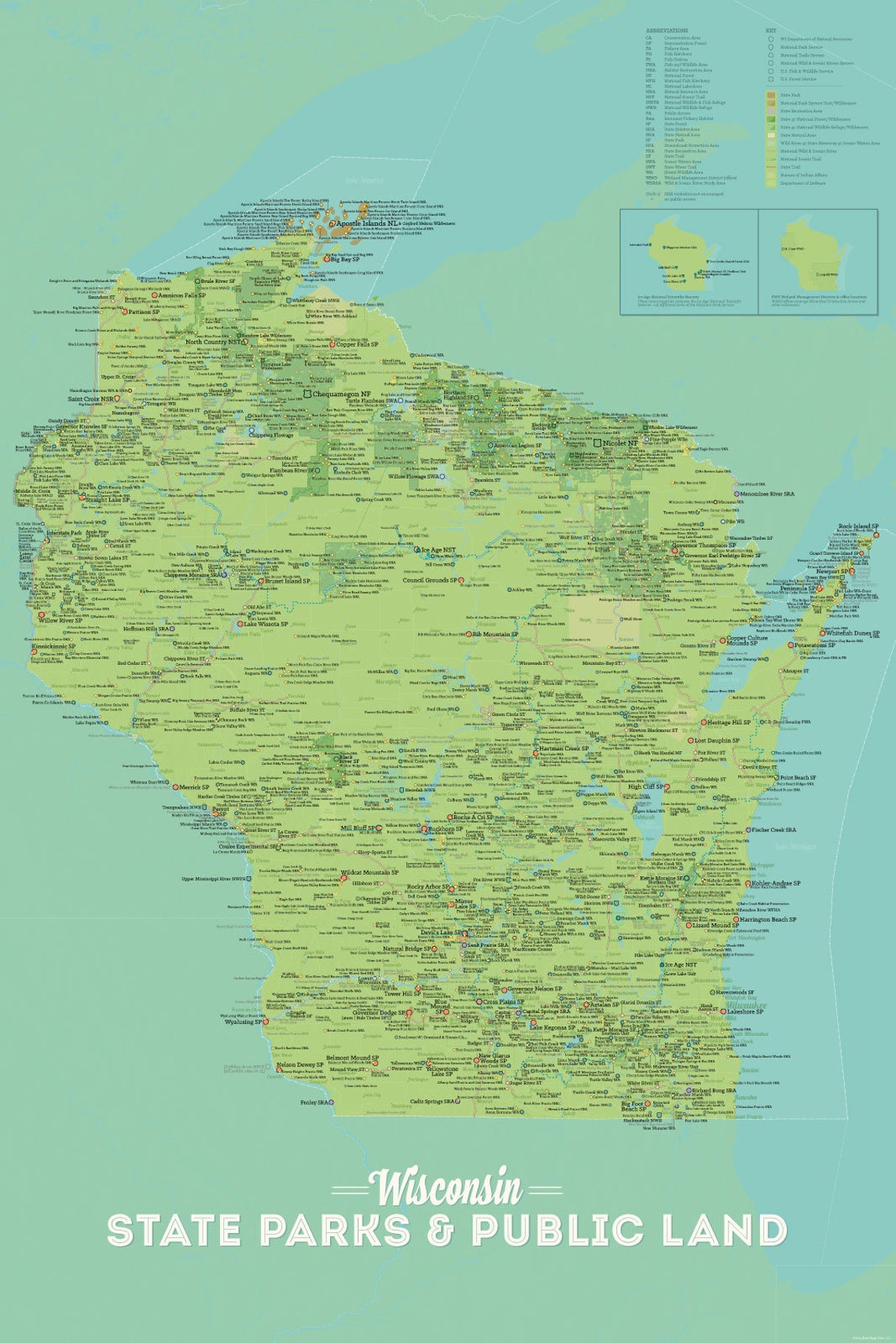 Wisconsin State Parks & Public Lands Map 24x36 Poster - Etsy