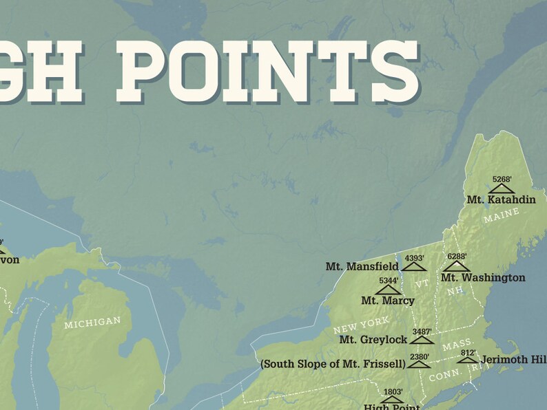 State Highpoints Map 18x24 Poster | Etsy