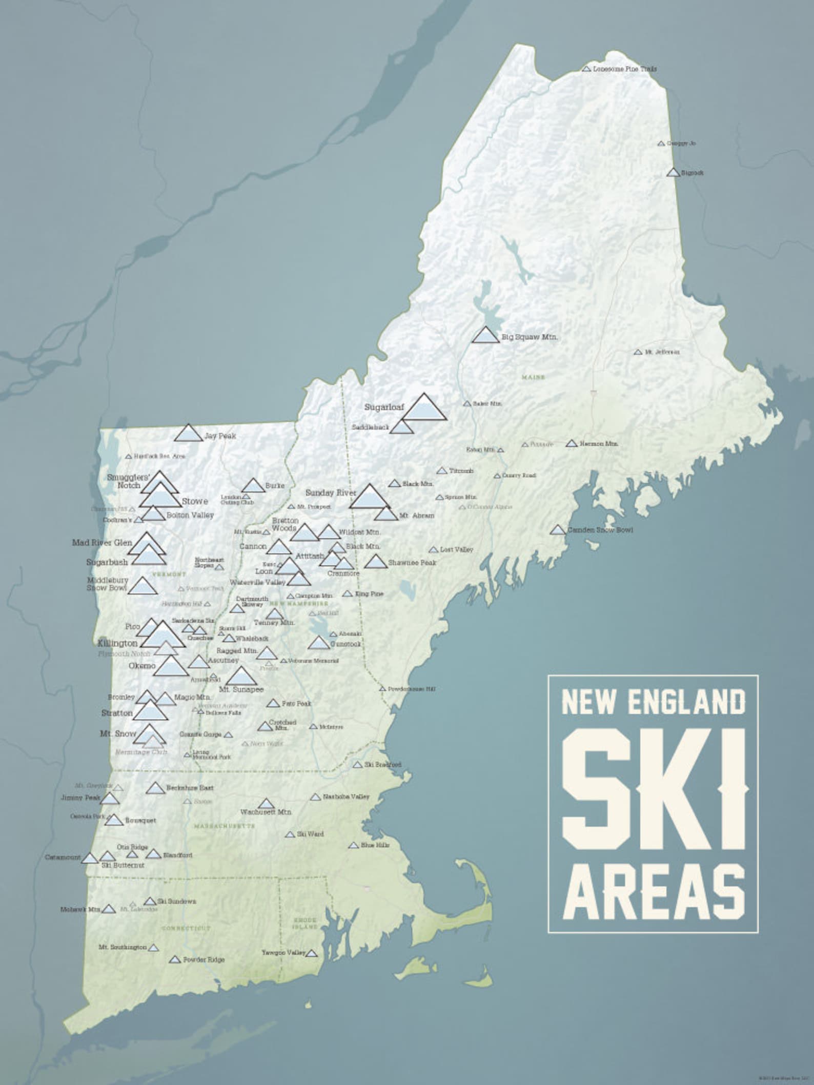 New England Ski Resorts Map 18x24 Poster - Etsy