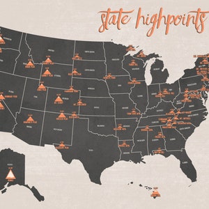 State Highpoints Map 18x24 Poster - Etsy