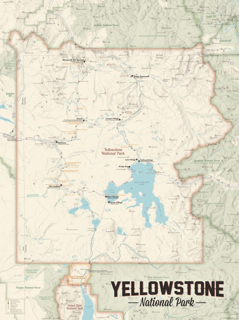 Yellowstone National Park Map 18x24 Poster - Etsy