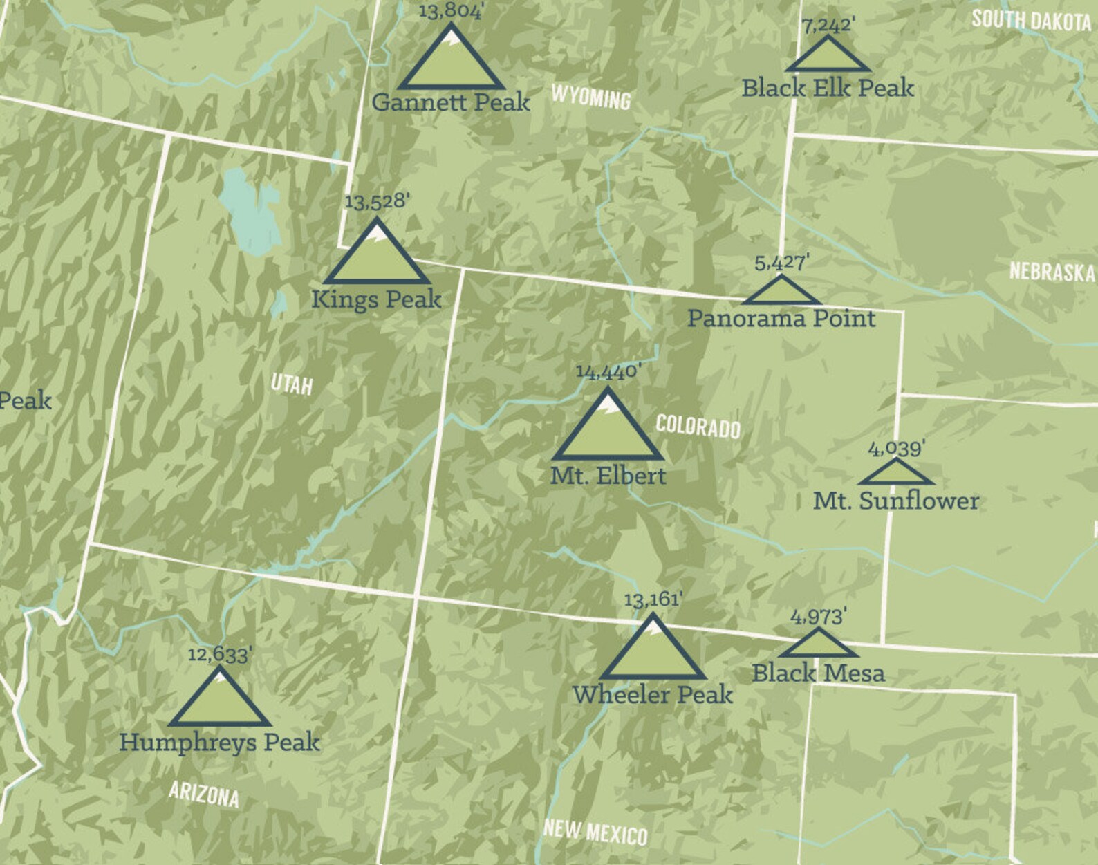 State Highpoints Map 11x14 Print - Etsy