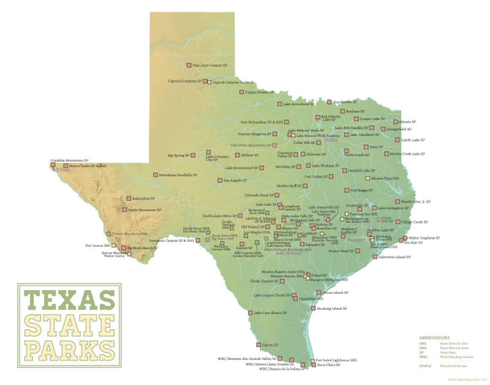Texas State Parks Map 11x14 Print - Etsy