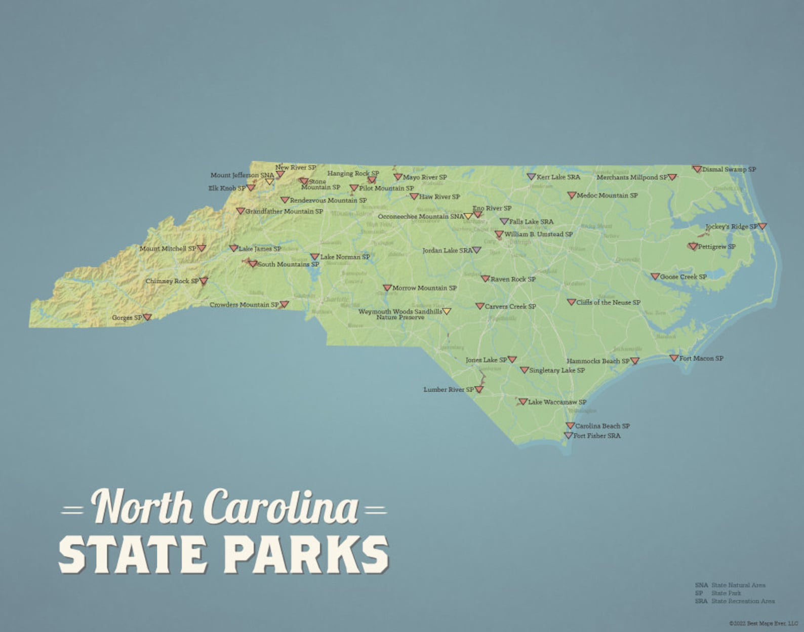 North Carolina State Parks Map 11x14 Print - Etsy