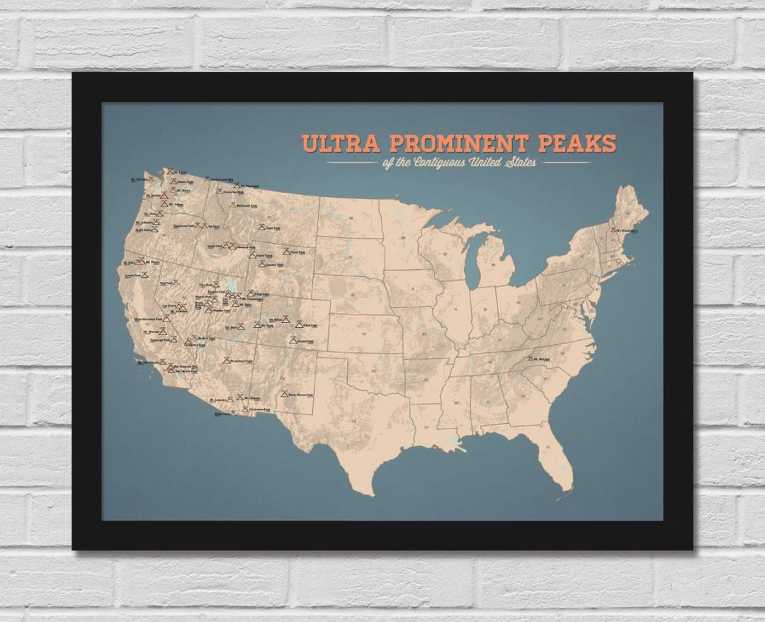 Ultra Prominent Peaks Map 18x24 Poster - 48 States - Etsy