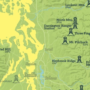 Washington Fire Lookouts Map 11x14 Print - Etsy