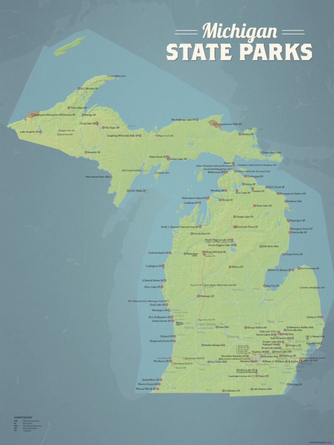 Michigan State Parks Map 18x24 Poster - Etsy