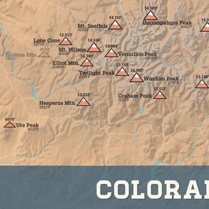 Colorado 2000' Prominence Peaks Map 18x24 Poster - Etsy