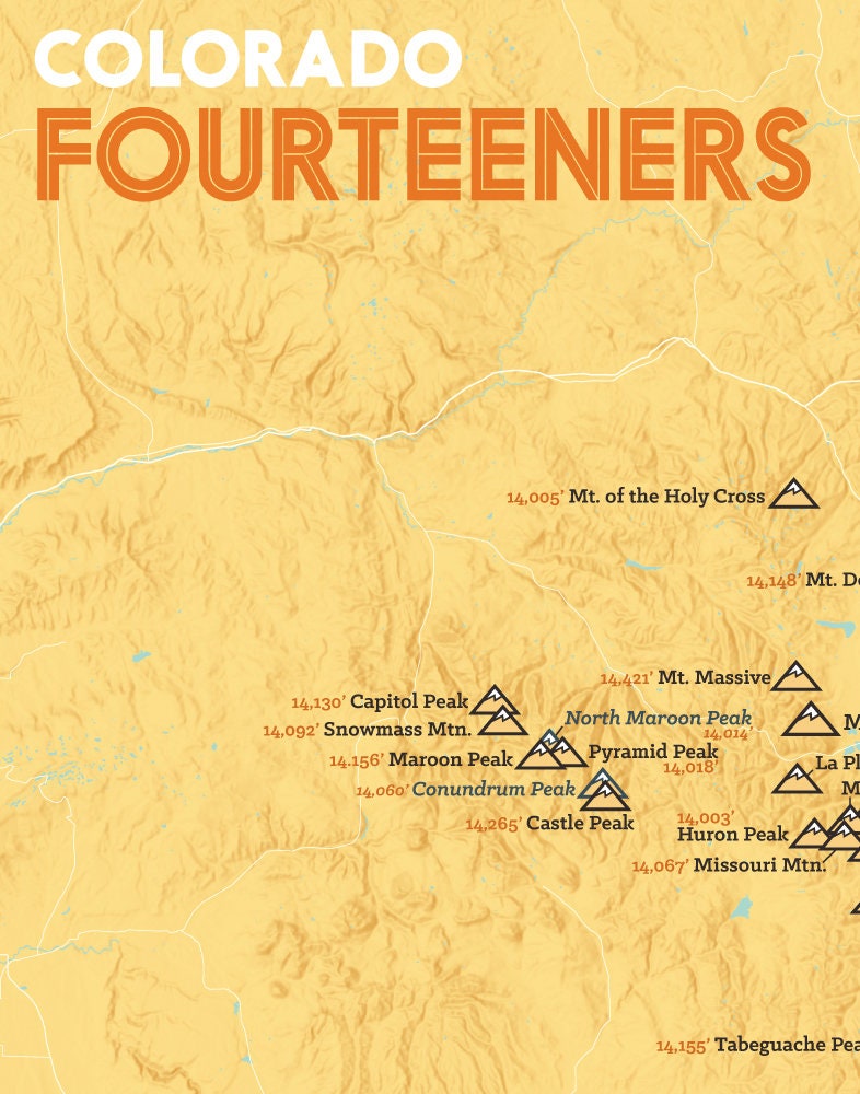 58 Colorado 14ers Map 11x14 Print - Etsy
