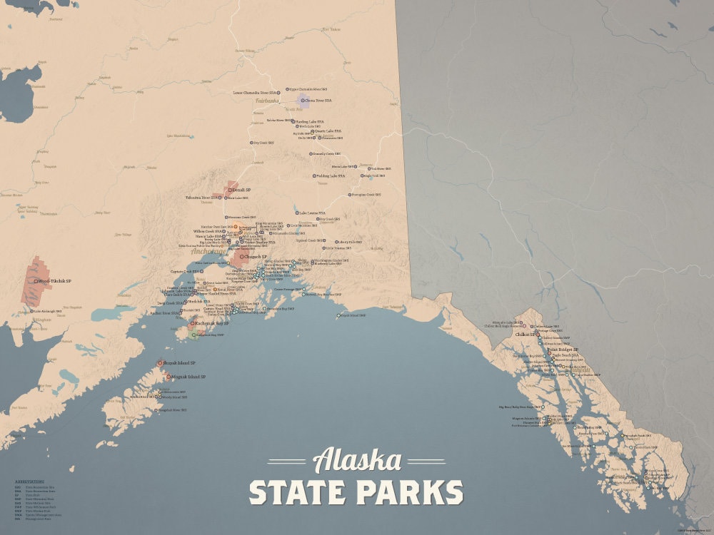 Alaska State Parks Map 18x24 Poster | Etsy