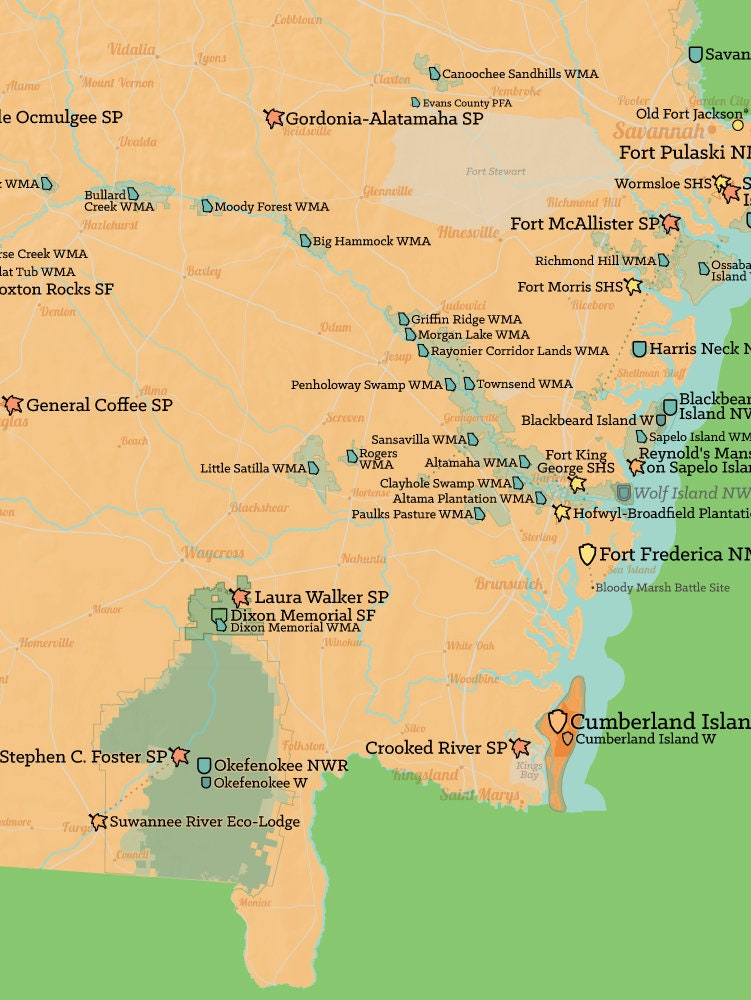 Georgia State Parks & Federal Lands Map 18x24 Poster - Etsy