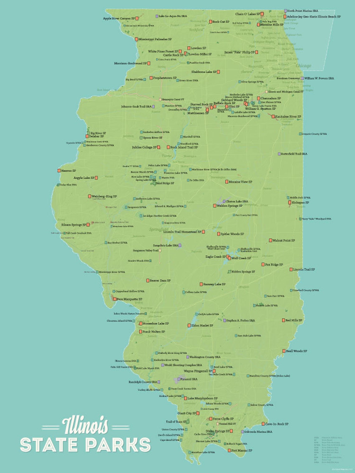 Illinois State Parks Map 18x24 Poster | Etsy