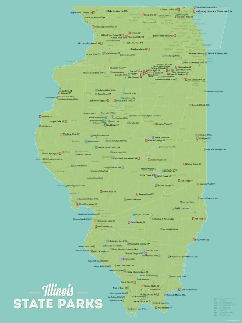 Illinois State Parks Map 18x24 Poster | Etsy
