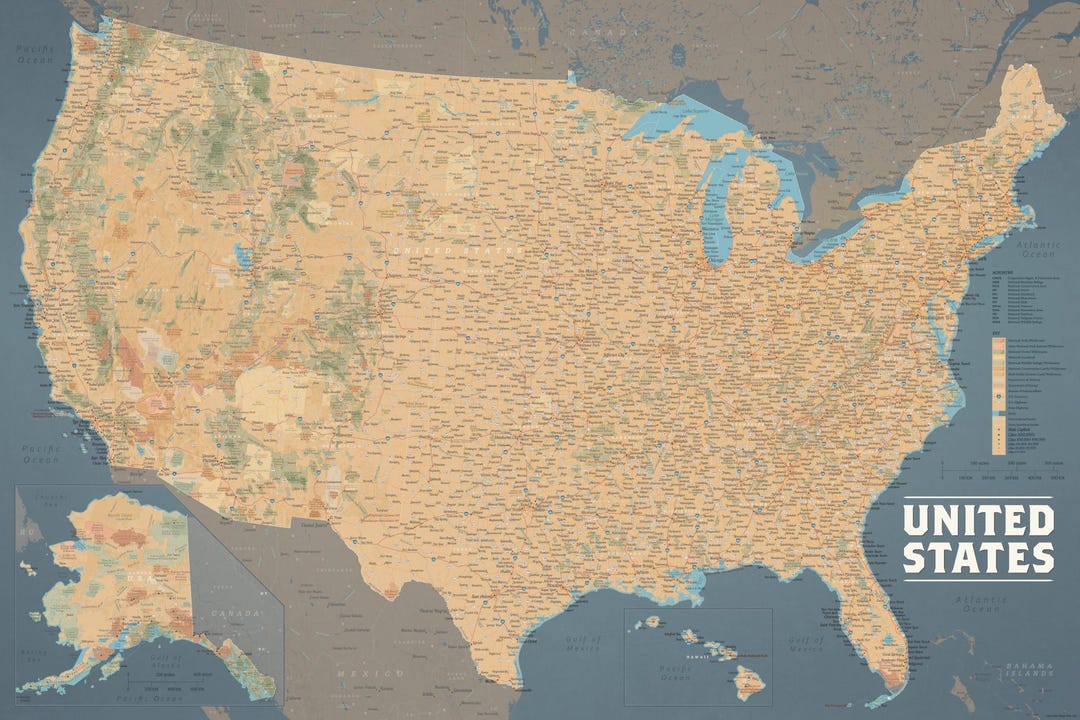USA United States Wall Map // Decorative Poster - Etsy