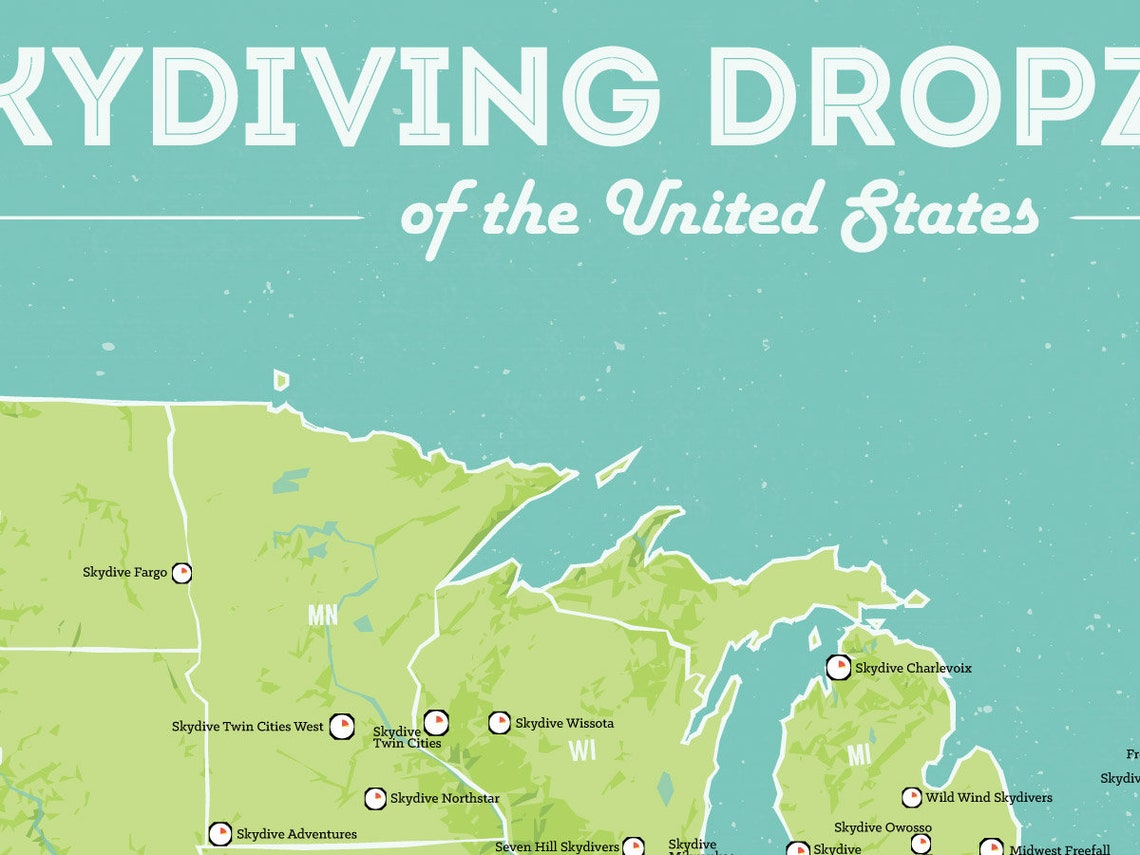 US Skydiving Dropzones Map 18x24 Poster - Etsy