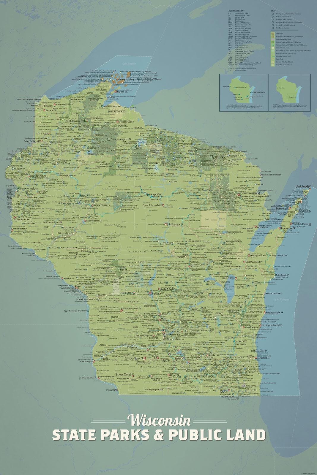 Wisconsin State Parks & Public Lands Map 24x36 Poster - Etsy
