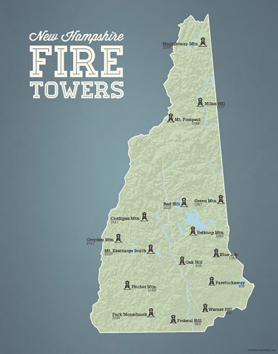 New Hampshire Fire Tower Quest Map 11x14 Print | Etsy