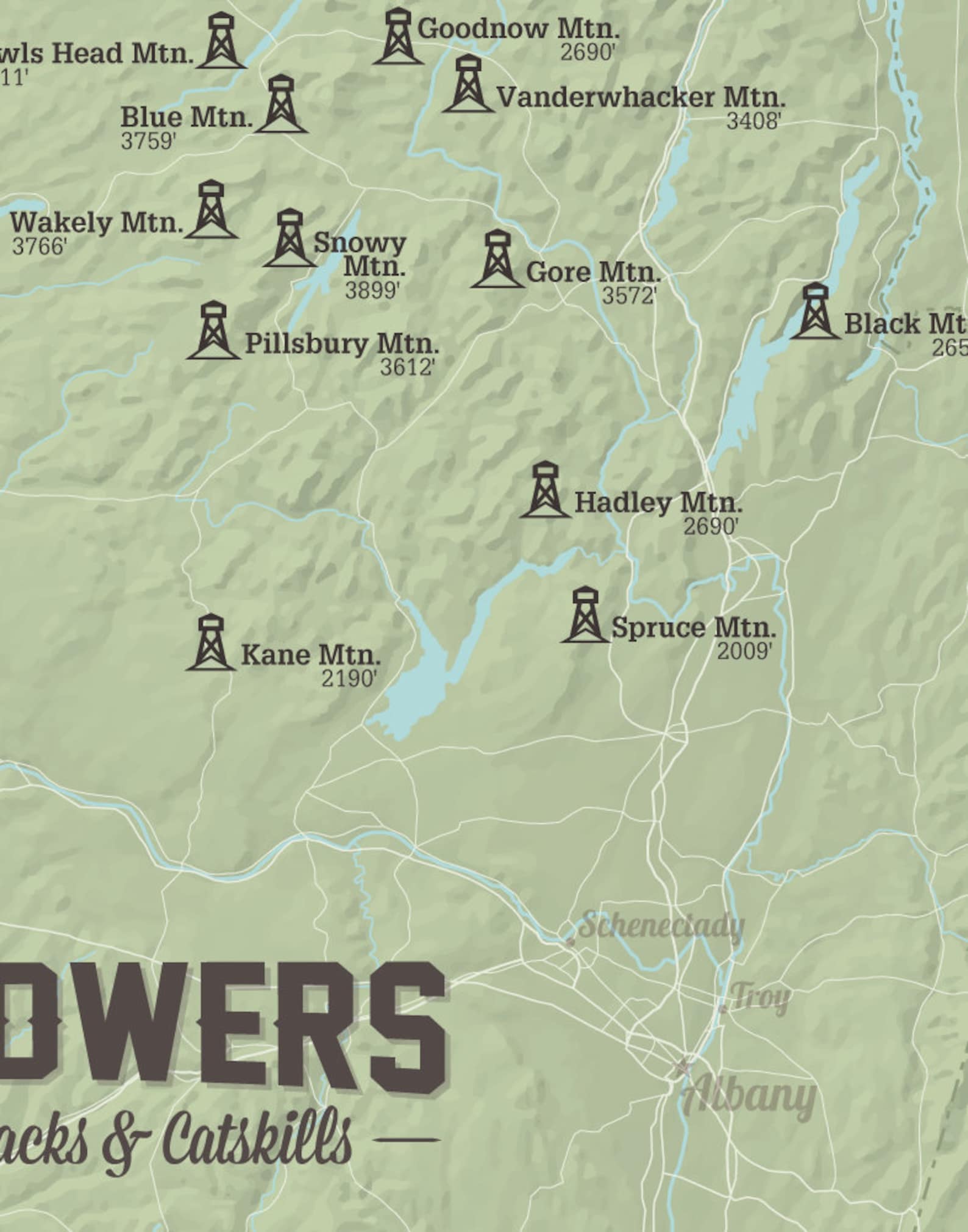 Adirondack Fire Tower Challenge Map 11x14 Print - Etsy