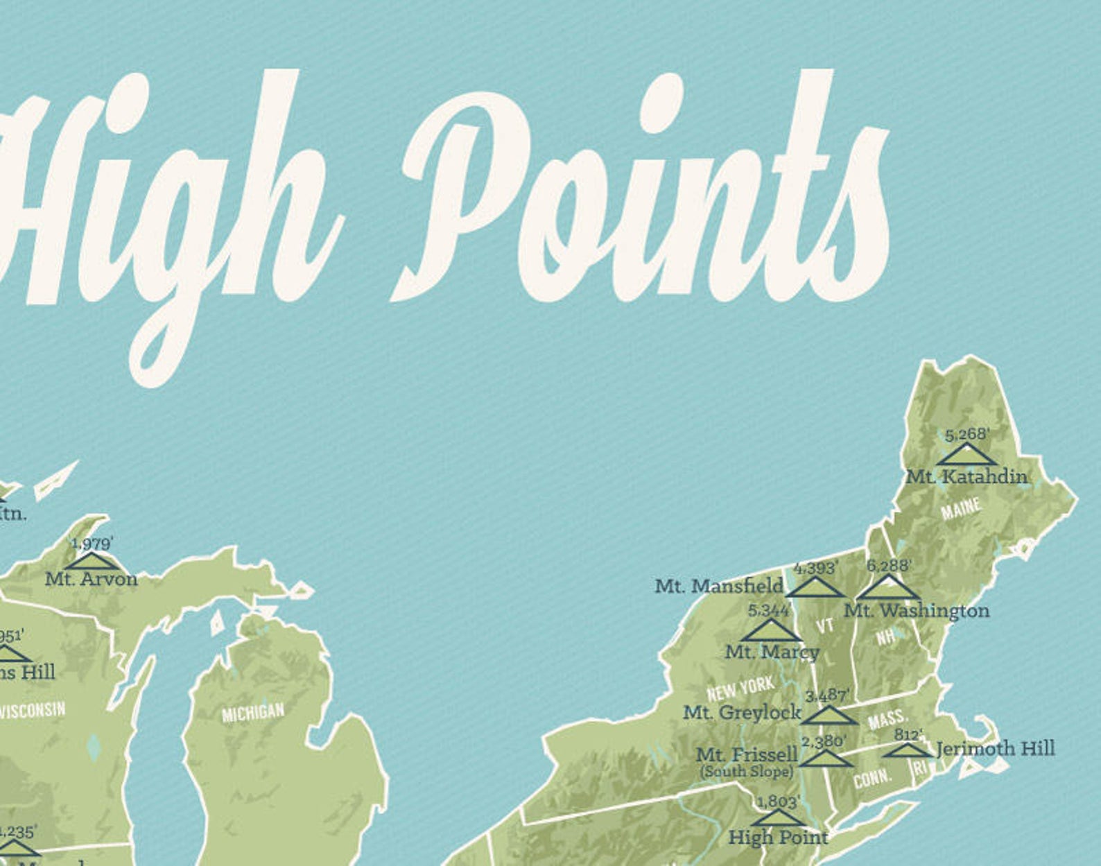 State Highpoints Map 11x14 Print - Etsy