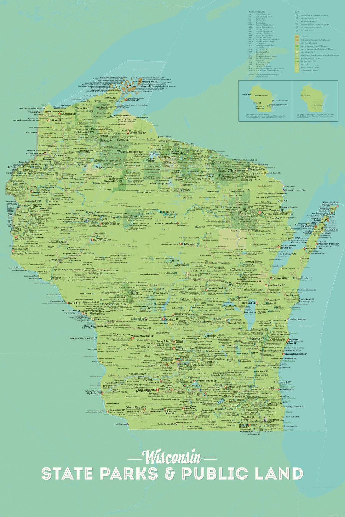 Wisconsin State Parks & Public Lands Map 24x36 Poster - Etsy