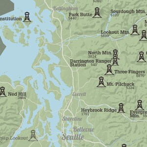 Washington Fire Lookouts Map 11x14 Print - Etsy