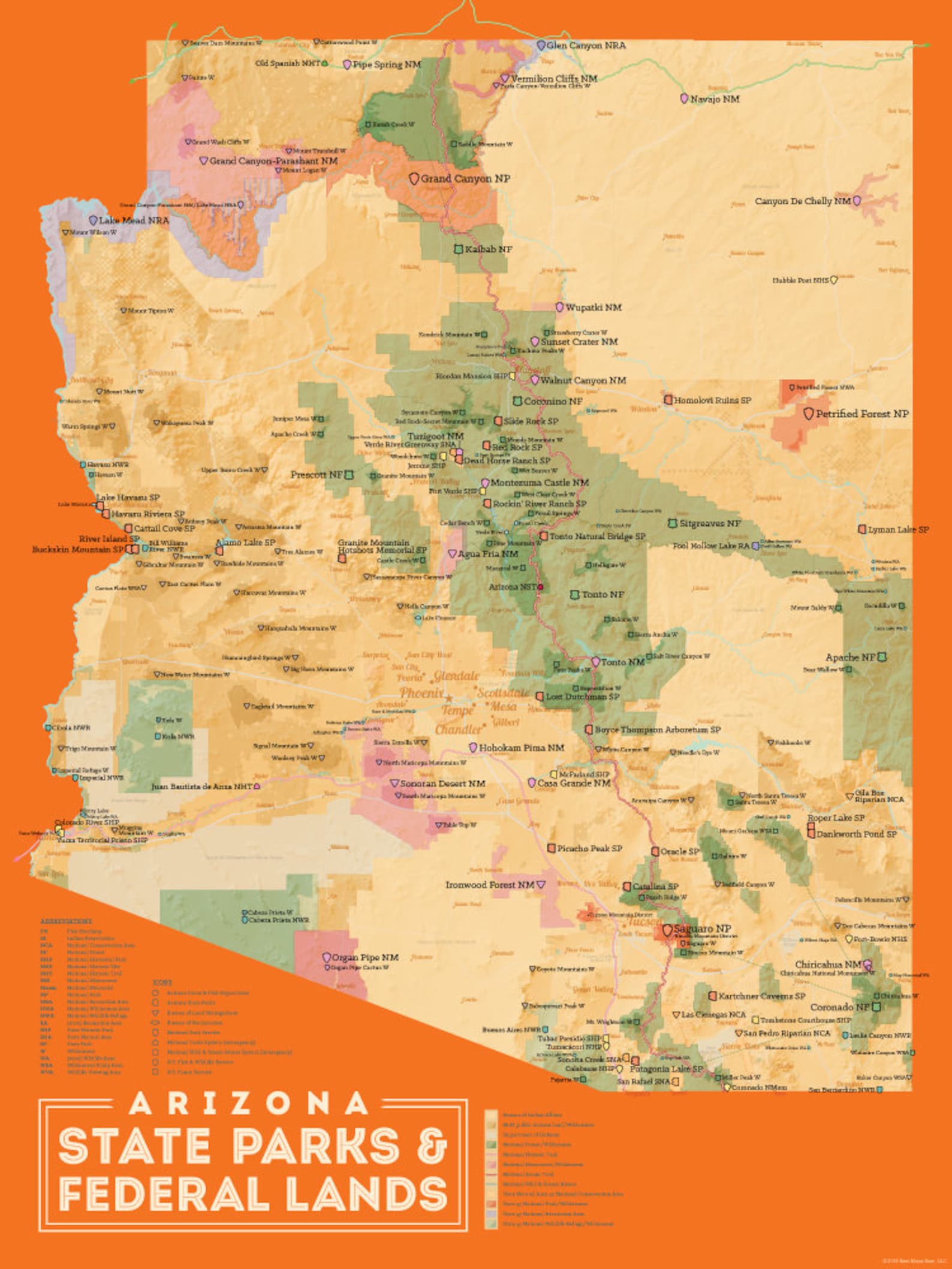 Arizona State Parks & Federal Lands Map 18x24 Poster | Etsy