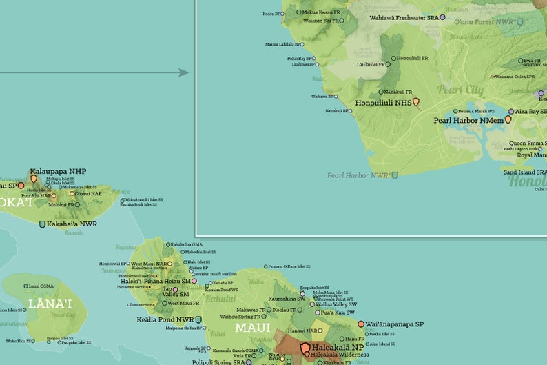 Hawaii State Parks & Federal Lands Map 24x36 Poster - Etsy