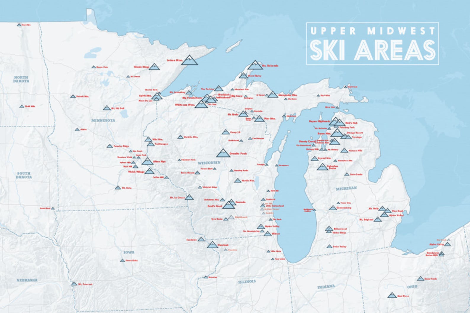 Upper Midwest Ski Resorts Map 24x36 Poster - Etsy