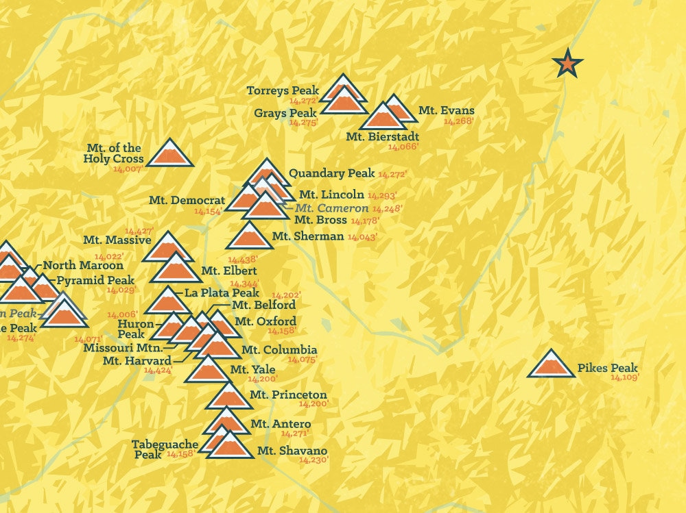 58 Colorado 14ers Map 18x24 Poster - Etsy