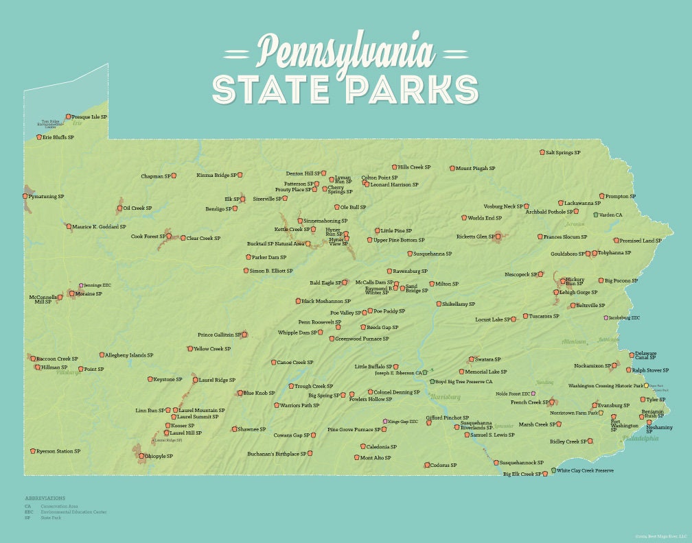 Pennsylvania State Parks Map 11x14 Print - Etsy