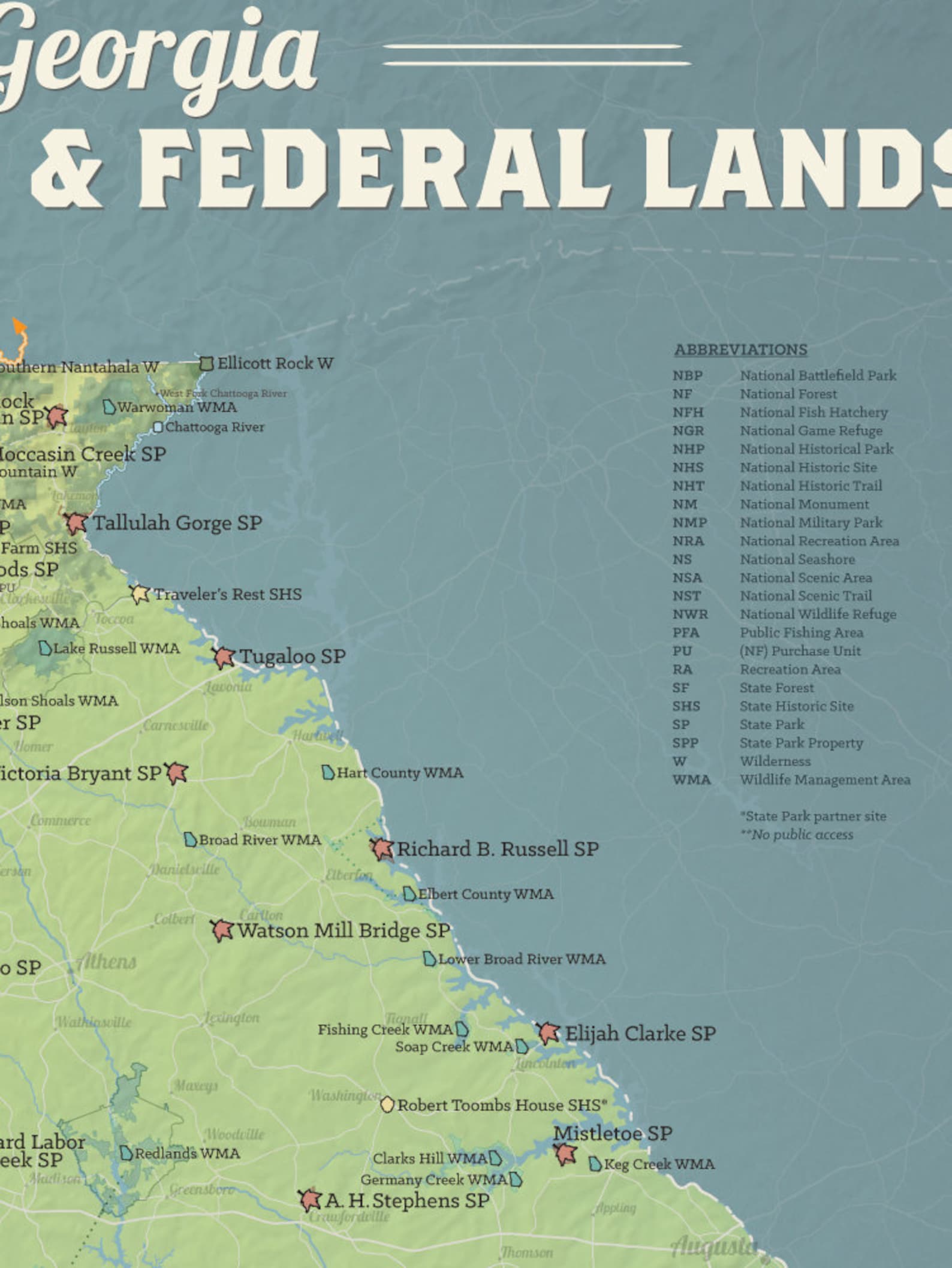 Georgia State Parks & Federal Lands Map 18x24 Poster | Etsy