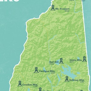 New Hampshire Fire Tower Quest Map 11x14 Print - Etsy