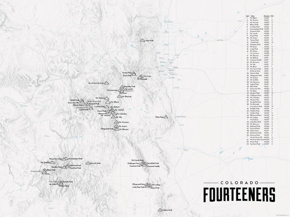 58 Colorado 14ers Map 18x24 Poster | Etsy