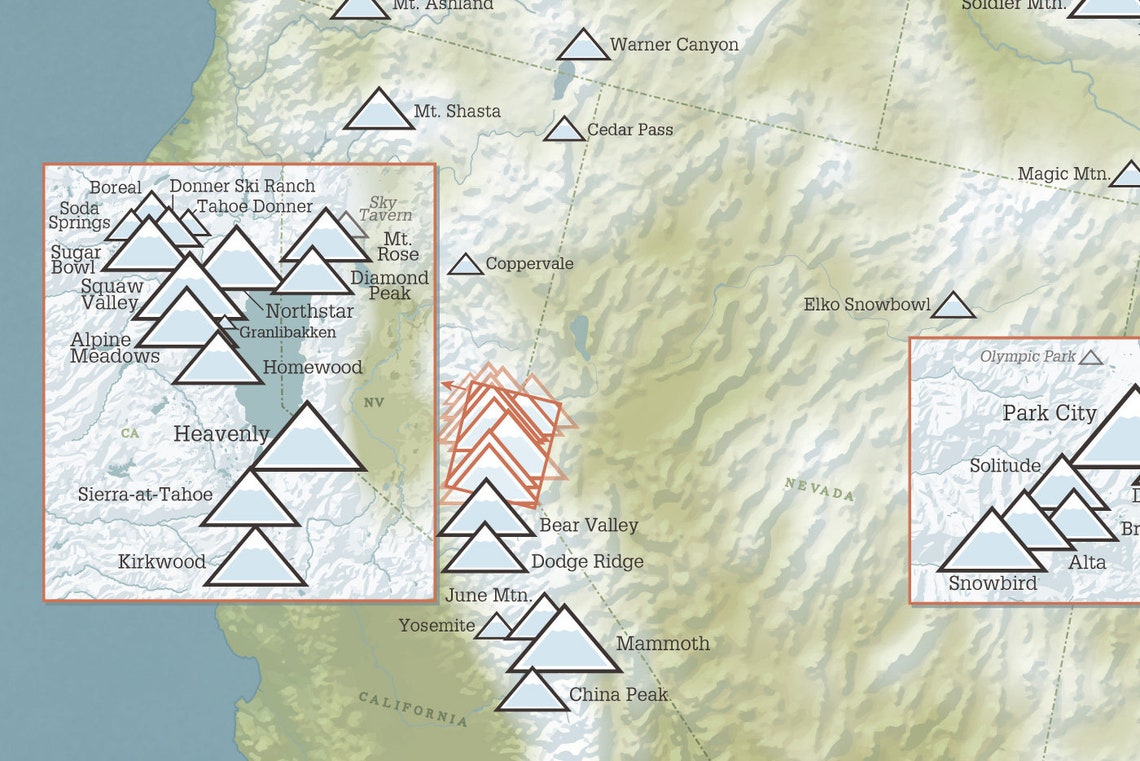 US Ski Resorts Map 24x36 Poster | Etsy