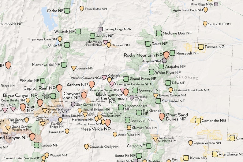 US National Parks Monuments & Forests Map 24x36 Poster | Etsy