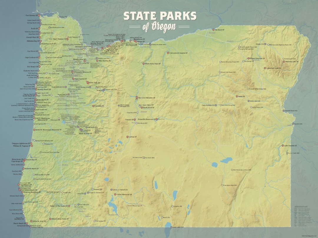 Oregon State Parks Map 18x24 Poster - Etsy