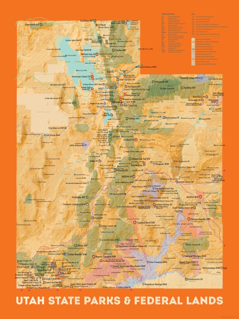 Utah State Parks & Federal Lands Map 18x24 Poster | Etsy
