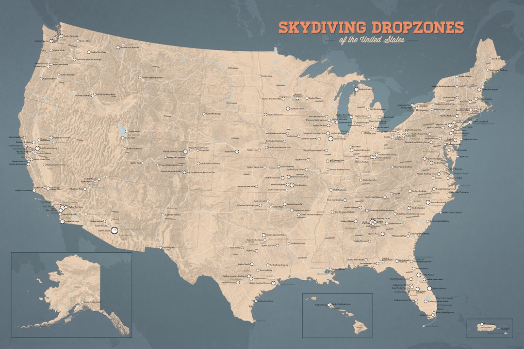 US Skydiving Dropzones Map 24x36 Poster - Etsy