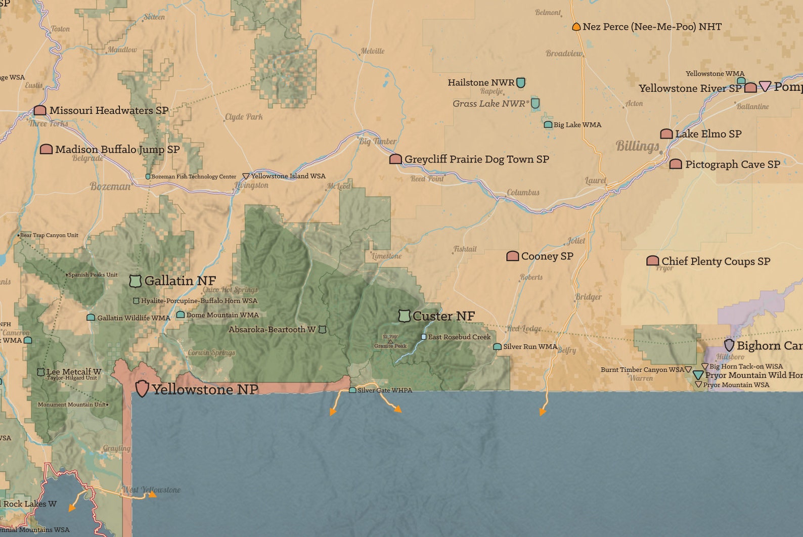 Montana State Parks & Federal Lands Map 24x36 Poster - Etsy