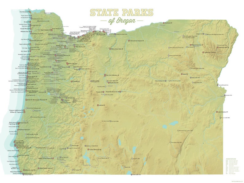 Oregon State Parks Map 18x24 Poster - Etsy