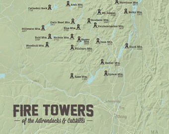 Adirondack Fire Towers Sticker Map Catskill Fire Towers Fire Tower ...