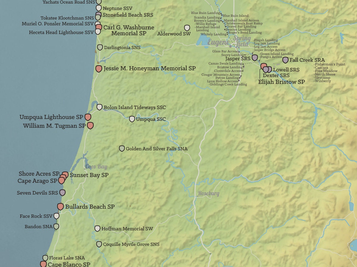 Oregon State Parks Map 18x24 Poster | Etsy