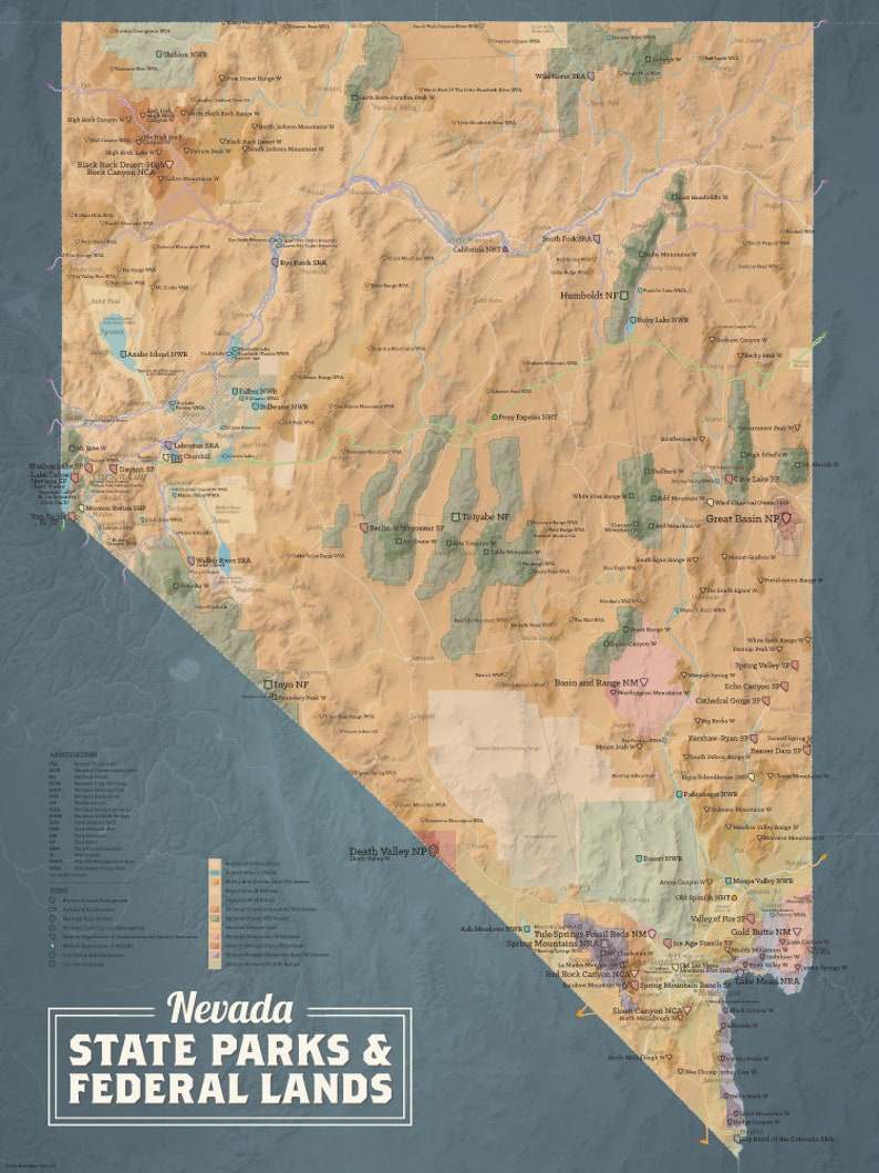 Nevada State Parks & Federal Lands Map 18x24 Poster | Etsy