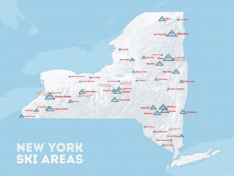 New York Ski Resorts Map 18x24 Poster - Etsy