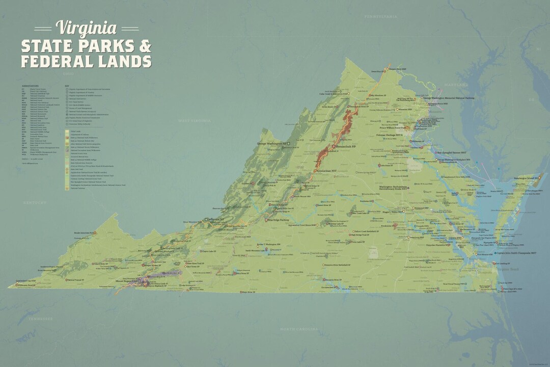 Virginia State Parks & Federal Lands Map 24x36 Poster - Etsy UK